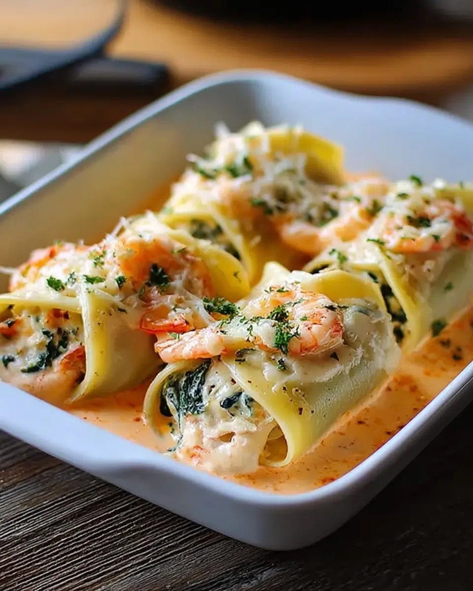 Shrimp and Spinach Stuffed Pasta Rolls with Roasted Red Pepper Cream ...